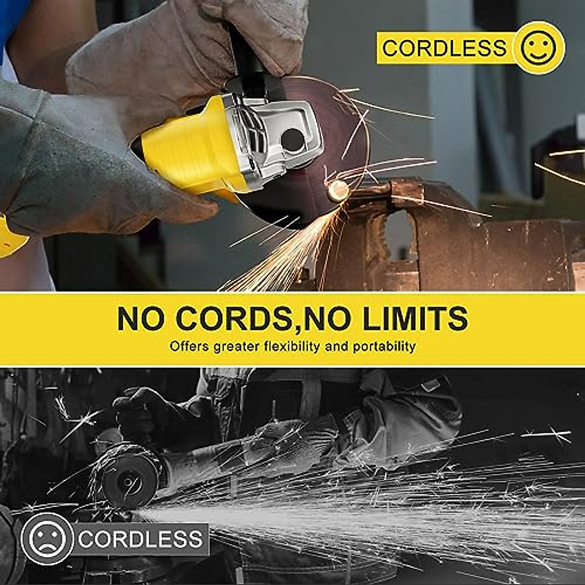 Cordless Angle Grinder for DEWALT 20V Max Battery, 10000RPM Brushless Motor Grinder Tool, 4-1/2'' Blade, Electric Grinders Power Tools with Grinding Wheels, Flap Disc and Auxiliary Handle (Tool Only)