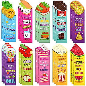 Scented Bookmarks Kids Scratch and Sniff Bookmarks Fruit Food Theme Bookmarks Sayings Bookmarks Assorted Scented Bookmarks Cute Bookmarks for Kids, Students, Teens, Food Lovers, 10 Styles (30 Pieces)