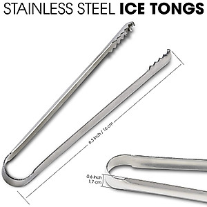 DUGATO Ice tongs, 2pcs Small Tongs 6.3 inch Stainless Steel with Sharp Teeth Make Grabbing Ice Easy, for Ice Bucket Ice Sugar Cubes Coffee Bar Food Serving