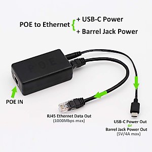 AuviPal Gigabit PoE Splitter for NVIDIA Jetson Nano, Raspberry Pi 4 and More, PoE to Barrel Jack or USB-C 5V/4A Max Power + 10/100/1000Mbps Wired Ethernet, 802.3af/at Compliant