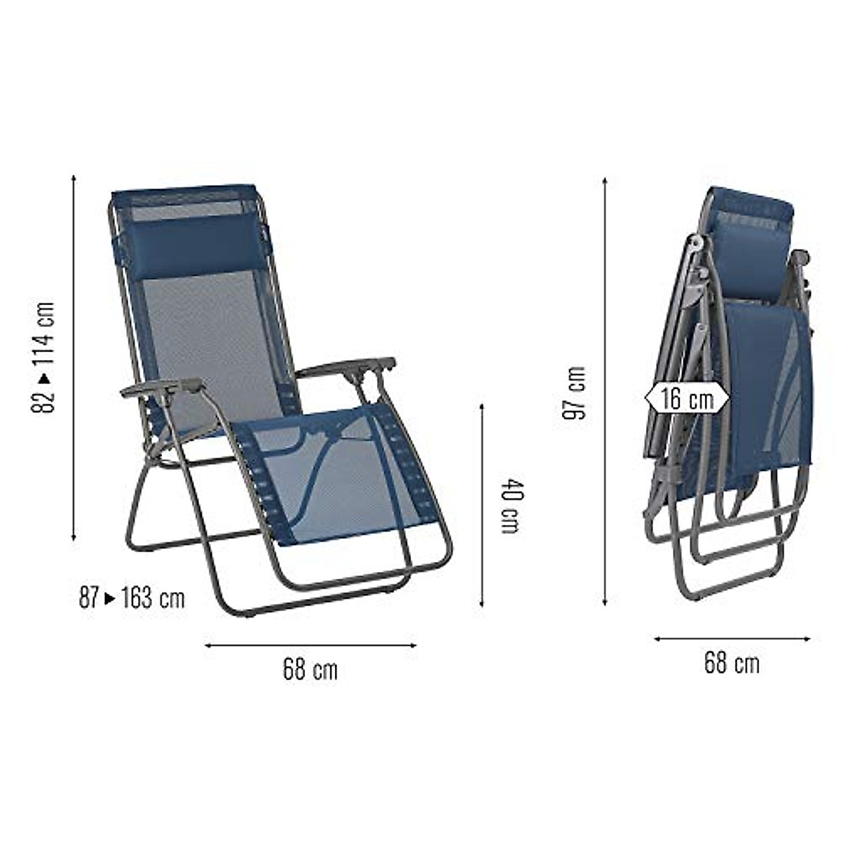 Lafuma R-Clip Zero Gravity Patio Recliner (Ocean Blue Batyline Canvas) Outdoor Folding Lounge Chair