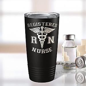 RN Registered Nurse Gift, Nursing School on Black 20 oz Stainless Steel Tumbler with Lid - Insulated Cup - Travel Mug