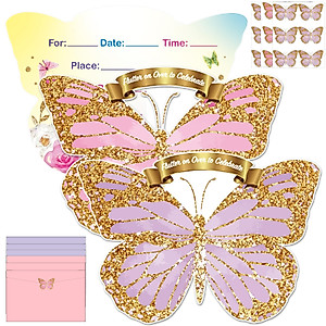 Qyeahkj 36pcs Butterfly Birthday Invitations for Girls with Envelopes Stickers Floral Butterfly Party Celebration Party Supplies Favors for Kids Boys Baby Shower Wedding Decorations