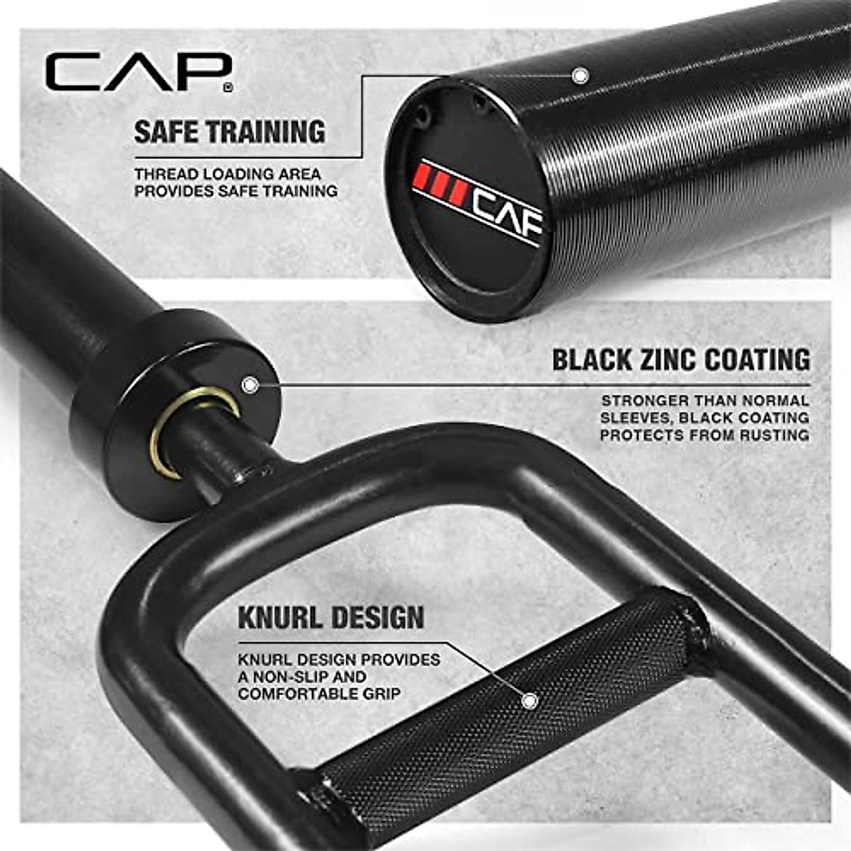CAP Barbell 2' Solid Olympic Triceps Bar, No Collars, Black (New Version) (OBIS-34SB-3)
