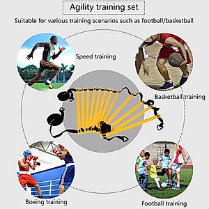 Football Training Equipment | Speed Agility Training Set, Including 1 Agility Ladder, 4 Steel Piles,12 Disc Cones ,1 Resistance Umbrella .| for Athletes/Sports Including Football & Basketball(Yellow)