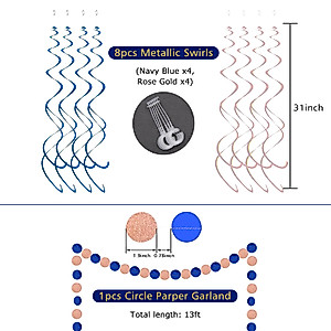 Navy Rose Gold Birthday Decorations with Happy Birthday Banner, Honeycomb Balls, Metallic Hanging Swirls and Circle Parper Garland, Birthday Decorations for Women