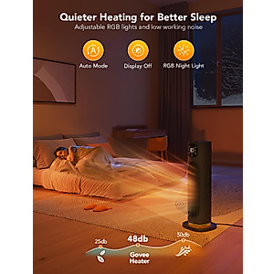 Govee Smart Space Heater for Indoor Use, 1500W Ceramic Tower Heater with Thermostat APP&Voice Control, Quiet Portable Electric Heater with RGB Night Light for Large Rooms, Bedroom, Office
