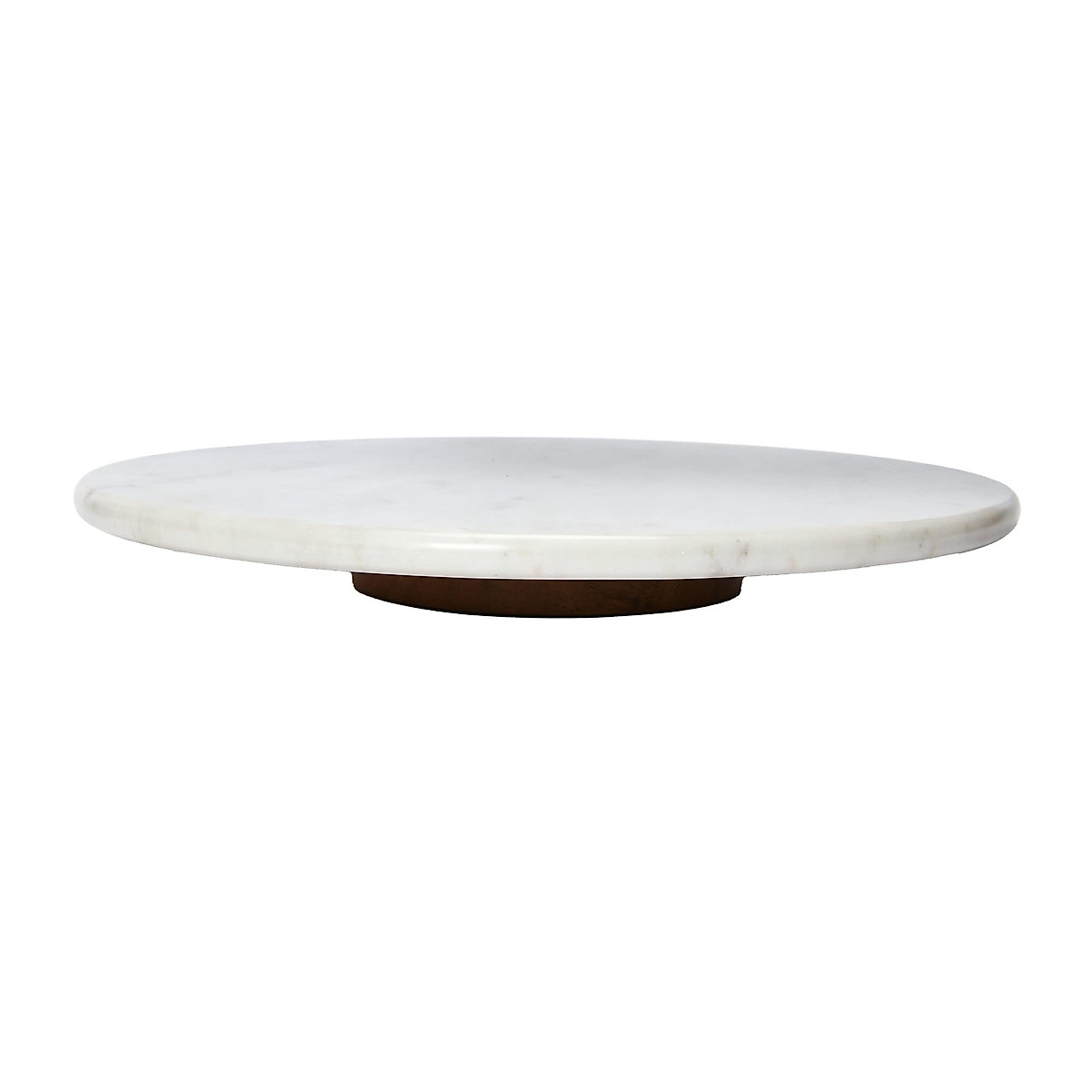 Creative Co-Op Marble Lazy Susan with Acacia Wood Base Serveware, 14"L x 14"W x 2"H, Natural