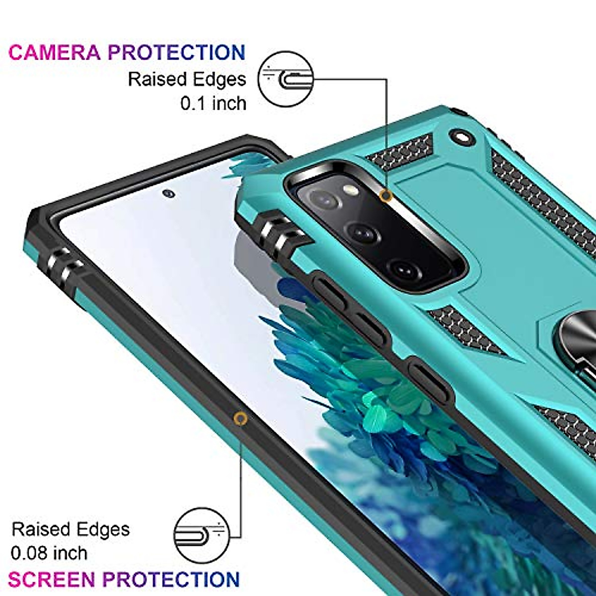 LUMARKE Galaxy S20 FE Case,Pass 16ft. Drop Tested Military Grade Cover with Magnetic Ring Kickstand Compatible with Car Mount Holder,Protective Phone Case for Samsung Galaxy S20 FE Teal