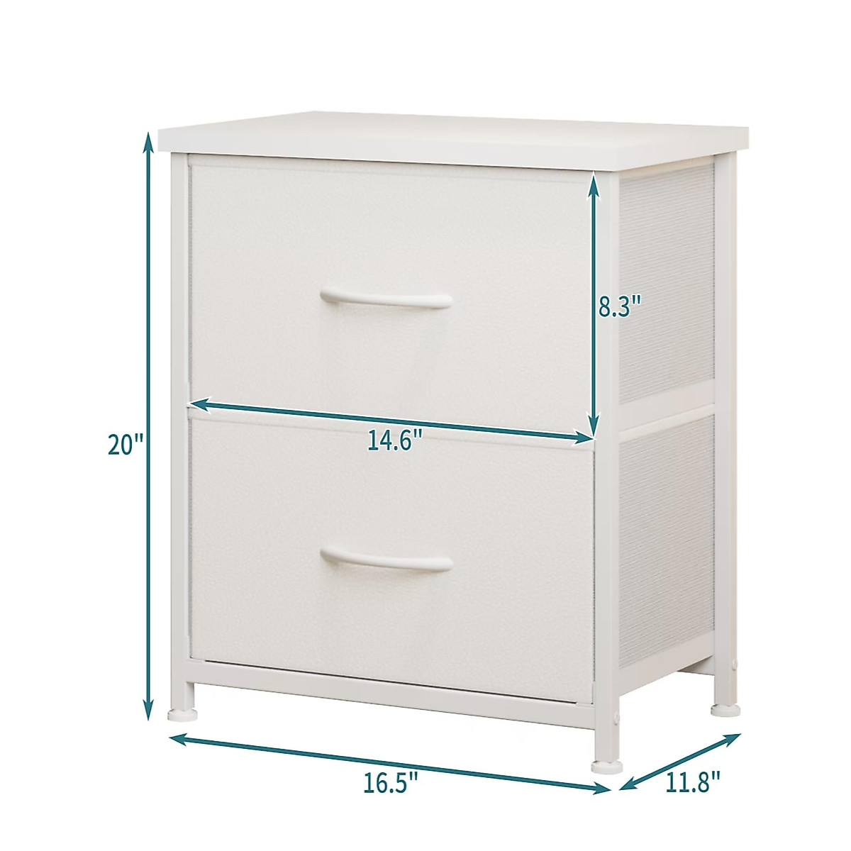 LUMTOK White Nightstand with Drawer, 2 Drawers Dresser for Bedroom, Small Night Stand and Dressers Sets Fabric Drawers, End Table Drawer Living Room (2PCS)