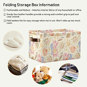Kigai Collapsible Storage Basket with Handles, Vintage Seahorse Canvas Fabric Storage Bins Toys Clothes Organizer for Bedroom, Nursery, Shelves, Closets (1PACK)