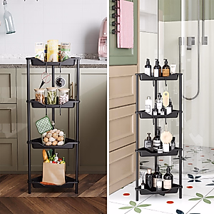 Purdaz 4 Tier Shower Caddy Organizer Shelf Corner, Rustproof, Plastic Shower Rack Stands for Inside Bathroom,Shower Pan, Black