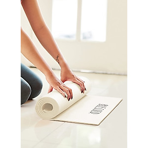 Rae Dunn Yoga Mat - High Density Foam Exercise and Fitness Mat for Workout or Stretching - Dual Sided Non Slip Cushion Grip - Portable, Travel Friendly for Home, Gym, Yoga Studio, Pilates - White