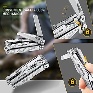 Gifts for Men Dad, BIBURY Multitool, 19-in-1 Stainless Steel Multi Tool with Fold-able Pliers, Screwdriver Sleeve, Scissors, Nylon Pouch, Muti-tool for Camping Survival Hiking Hunting Repairing
