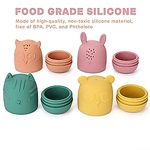 AULEGE Silicone Bath Toys, Squeezable Bathtub Toys for Toddle 6-12-18 Months+, Eco-Friendly Mold Free Bath Toys, Baby Shower Toys for Kids 1-3