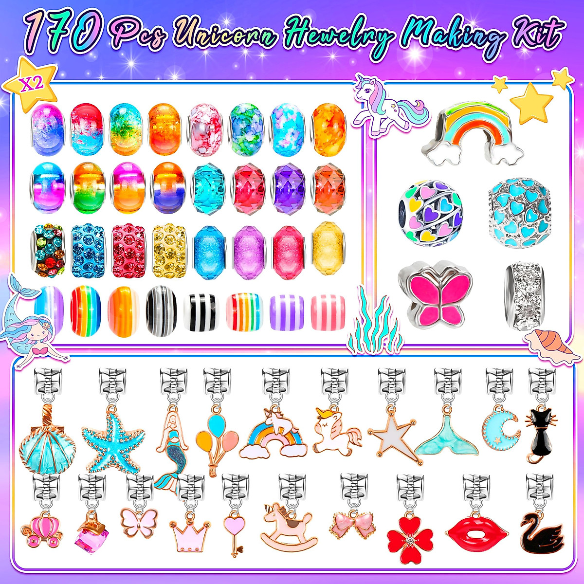 Palonu Charm Bracelet Making Kit,170 pcs Jewelry Making Kit Crafts for Kids Ages 8-12, Beads Toys DIY Craft Gift Set for Teens Girls 8 9 10 11 12 Years Old