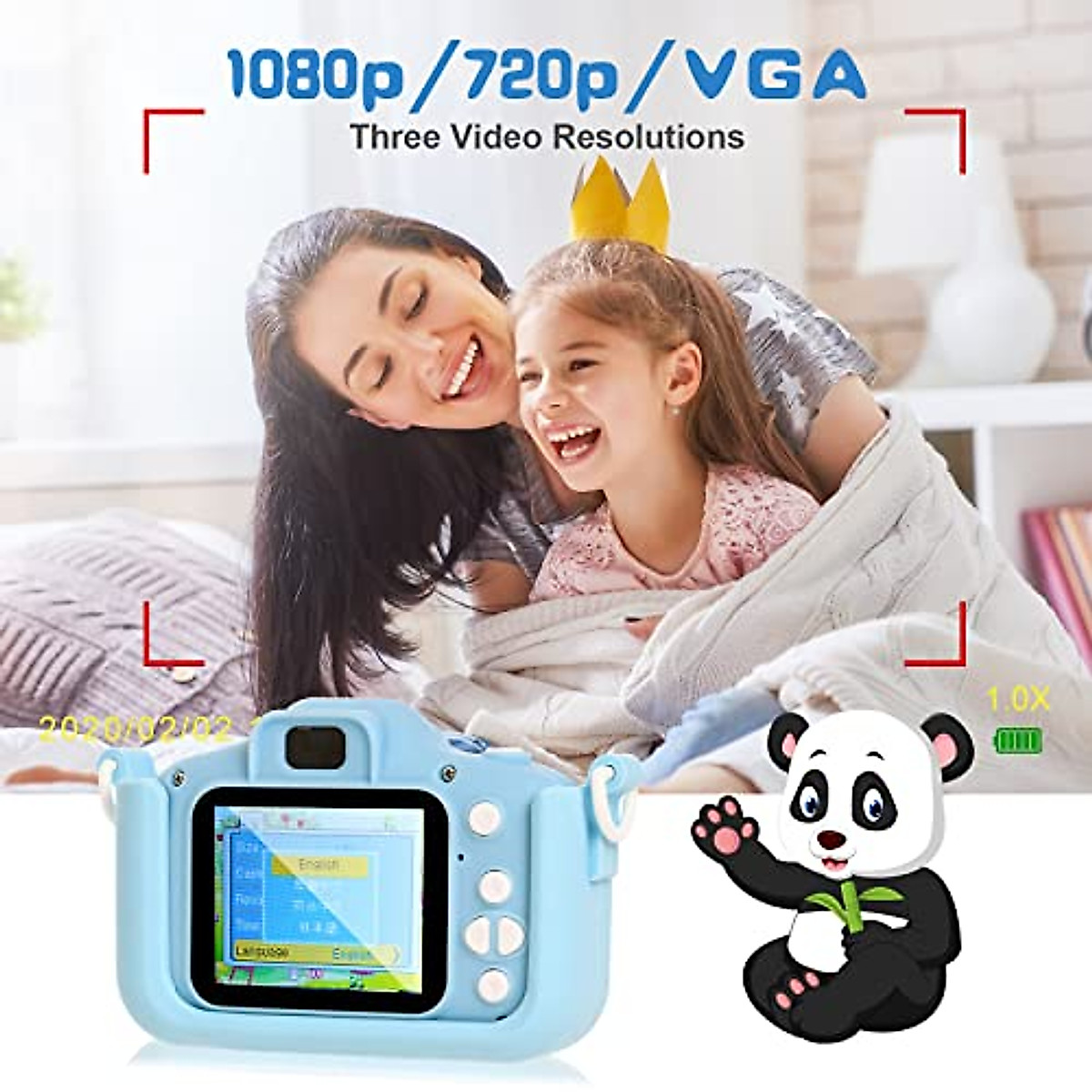 Ainiv Kids Selfie Camera with Unicorn Silicone Cover, Digital Camera with Photo Stickers and Puzzle Games, Boys and Girls Gifts, with 32GB SD Card, IPS Screen 1080P Video Camcorder - Blue