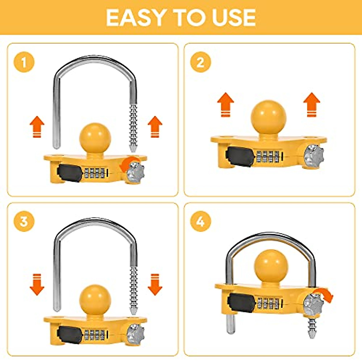 Prosecurloc Trailer Hitch Lock Combination Universal Coupler Locks Ball Hitch Lock Adjustable Anti Theft Heavy-Duty Steel Storage Towing Lock Security Fits 1-7/8", 2", 2-5/16" Couplers Patent Design