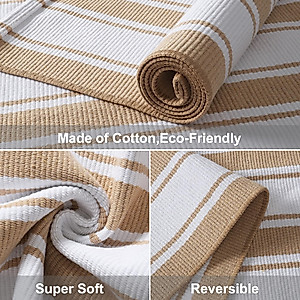 Collive Tan Outdoor Rug, 2x4.3 Striped Front Door Rug Cotton Hand-Woven Reversible Welcome Mats Outdoor Layering Rug Modern Porch Rugs for Farmhouse Entryway Entrance Decor