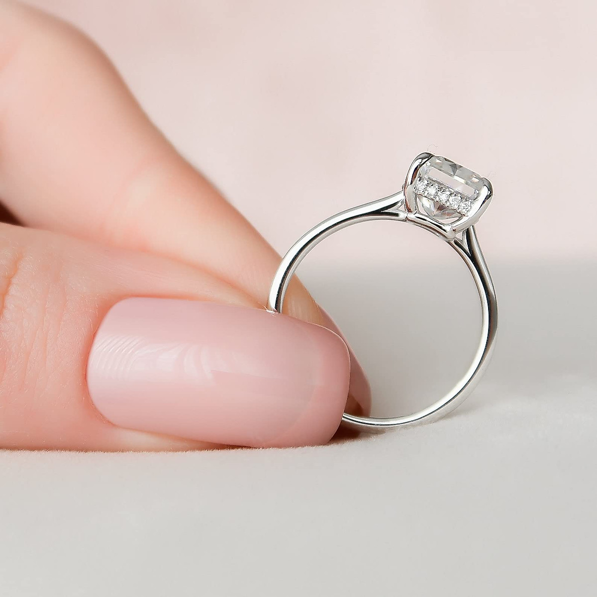 3 Carat Radiant Cut Engagement Rings For Women, Radiant Radiant Solitaire Engagement Rings, GRA Certified Moissanite Low Profile Engagement Ring in 14K White Gold, Ring Size - 7