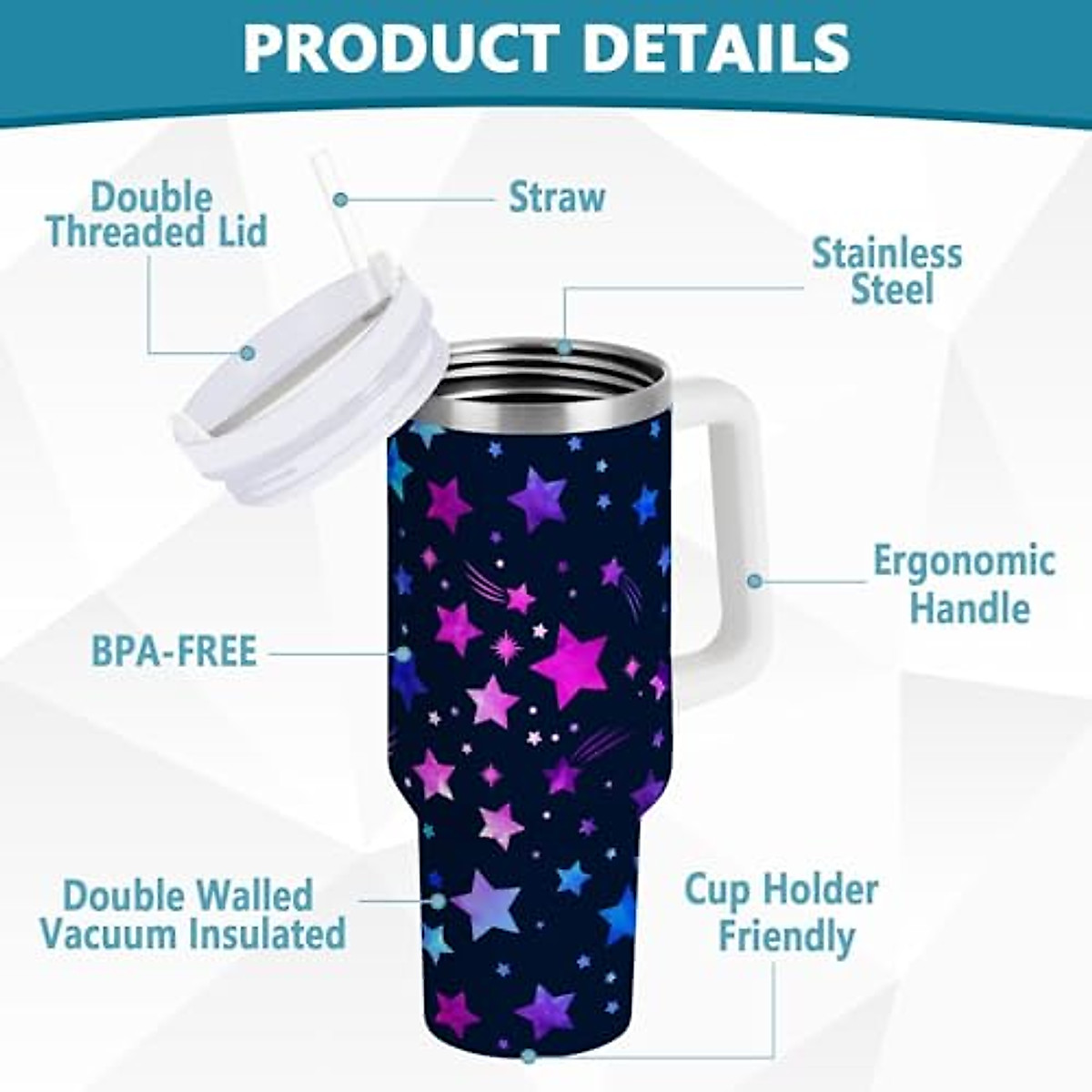 ARGTILDN 40 oz Tumbler Galaxy Starry Sky Insulated Travel Mug with Handle and Straw Lid Stainless Steel Vacuum Coffee Cup Tea Beverage Container Water Bottles for Car Sports office