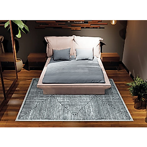 Bloom Rugs Caria Washable Non-Slip 9x12 Rug - Ivory/Black Striped Area Rug for Living Room, Bedroom, Dining Room, and Kitchen - Exact Size: 9' x 12'