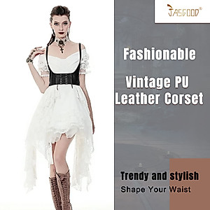 JASGOOD Women Faux Leather Corset Waist Belt Elastic Wide Underbust Corset Lace-up Steampunk Waspie Belt For Halloween