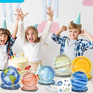 60PCS First Trip Around the Sun Space Party Plates and Napkins Outer Space Party Decorations Space Party Galaxy Planet Dinner Plates Solar System Party Tableware Set for Birthday Baby Shower Supplies