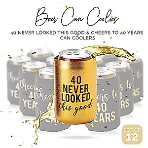 Cheers to 40 Years and 1 Metallic Gold 40 Never Looked So Good Birthday Party Can Coolies, Set of 12, Black and Gold 40th Birthday Cooler, Perfect for Birthday Parties or Birthday Decorations