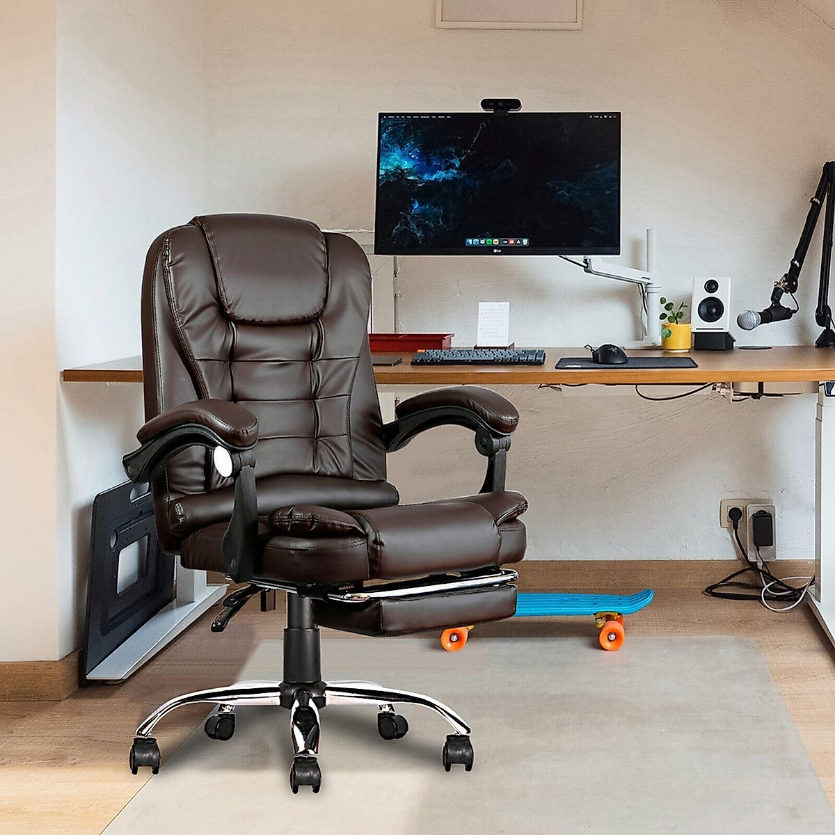 Adjustable Office Chair Swivel Ergonomic Executive Computer Task Desk Seat Chairs Ergonomic Office Chair Leather Executive Chair Computer Chair High Back Lumbar Support Wheels Swivel