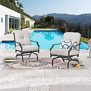 LOKATSE HOME 2 Pieces Outdoor Conversation Furniture Patio Bistro Armchair Set Metal Single Dining Chairs with Cushion, Beige
