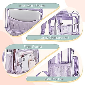 mommore Clear Backpack Heavy Duty Thick PVC Transparent Backpack with Leather Trim Large Capacity See Through Backpack for Work, Stadium