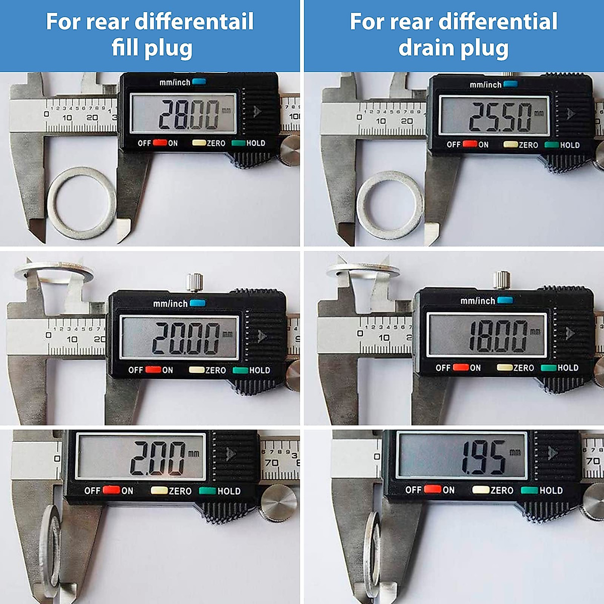 Rear Differential Fill & Drain Plug Gaskets Crush Washers Seals Rings Compatible with Hon da Accord Acura Civic Ridgeline Odyssey CRV CR-V Pilot Fit Element, for The Part# 94109-20000 90471-PX4-000