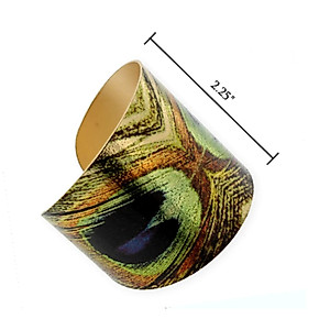 Rain Jewelry Peacock Tail Feather Wide Cuff Bracelet