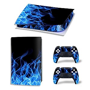 Vinyl Skin Sticker Decal Cover for PS5 Digital Edition, Blue Fire PS5 Console and Controllers Skin