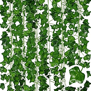 ADORAMOUR Artificial Ivy Garlands - 6Pack x 83 Inch Length - Realistic Fake Vines for Room Aesthetic and Garden Wall Decoration for Indoor Outdoor, Green Faux Leaves Plastic Hanging Plants Greenery