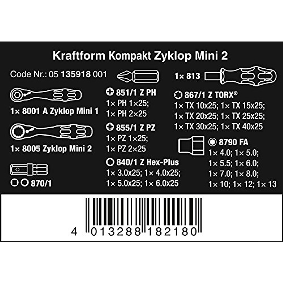 Wera - 5135918001 Kraftform Kompakt Zyklop Mini, Set of 27