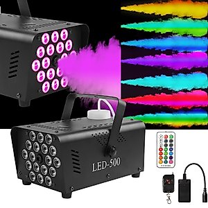upstartech 500W Fog Machine with 13 Colorful Lights Effect and18 LED light, Portable Smoke Machine 2000CFM Fog with 2 Wireless Remote Control, Automatic Outdoor Fog Machine Parties Wedding Halloween