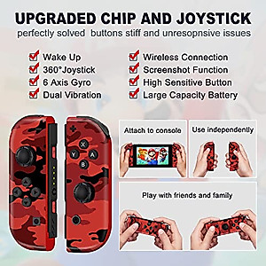 SANGDER Wireless Controller Replacement for Nintendo Switch，Wireless Switch Controller Support Wake-up Function with Grip（Camo Red）
