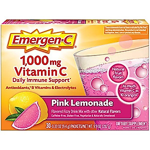 Emergen-C 1000mg Vitamin C Powder, with Antioxidants, B Vitamins and Electrolytes, Immunity Supplements for Immune Support, Caffeine Free Fizzy Drink Mix, Pink Lemonade Flavor - 30 Count