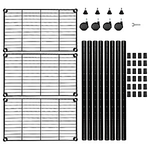 FDW Wire Shelving Metal Storage Shelves 23L x 13W x 32H 3 Tier Layer Storage Shelves with Wheels for Kitchen Garage Small Places,Black