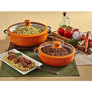 IMUSA USA 2 Piece Orange Ceramic Interior Caldero Set with Orange Silicone Rim and Glass Lid