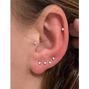 Prjndjw 18G 20G Push in Threadless Nose Rings Stud Earrings Hypoallergenic Flat Back Surgical Stainless Steel Cubic Zircon Helix/Cartilage/Tragus/Lobe Earrings Lip Labret Snake Bite Jewelry