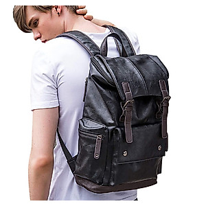 Men's PU Leather Laptop Backpack,Vintage Travel Rucksack for School,College,Bookbag,Large Casual Daypacks for Women YZ11