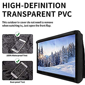 Outdoor TV Cover with Front Flap for Watching TV on Rainy Days, Convenient Use Without Remove, Durable TV Cover with Free Cleaning Cloth (30-32 inch, Black)