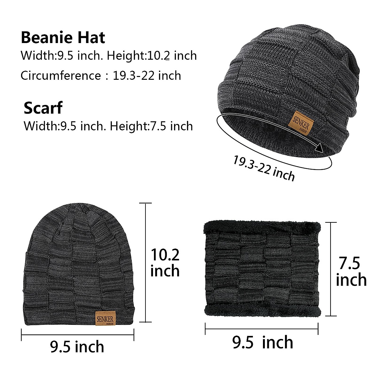 3 Pieces Winter Hat Scarf and Gloves Set for Men and Women, Knit Slouchy Beanie Cap&Neck Warmer&Screen-Touch Texting Gloves Black