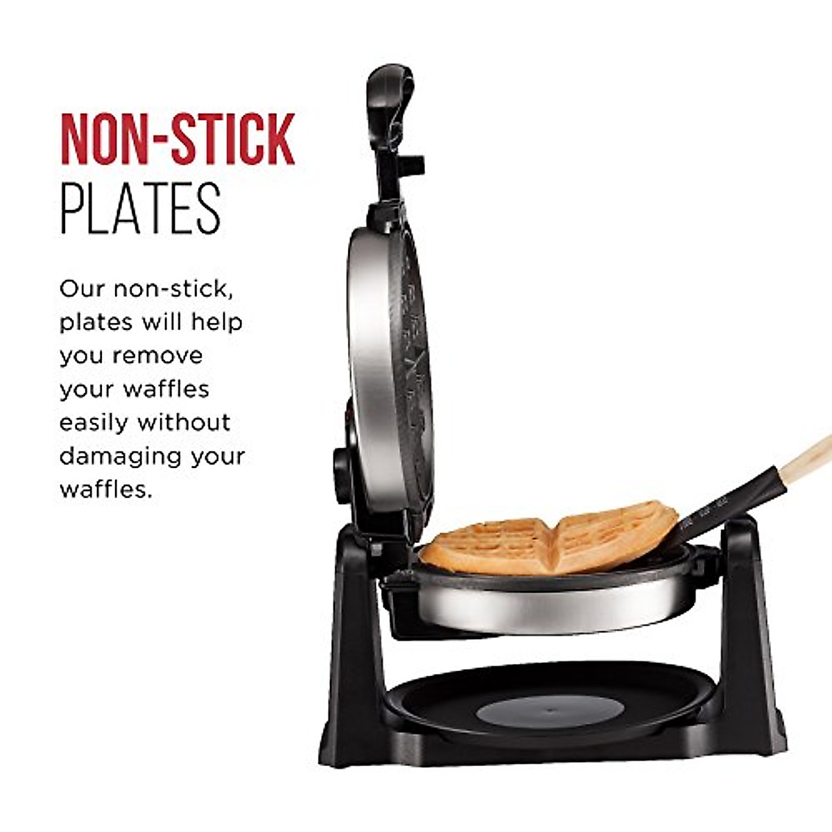 Chefman Rotating Belgian Waffle Maker, 180° Flip Iron w/ Non-Stick Plates, Adjustable Timer, Locking Lid, & Drip Plate, Space Saving Storage, Mess-Free Breakfast, Stainless Steel/Black