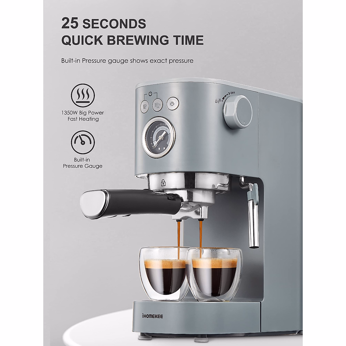 Ihomekee Espresso Machine Coffee Makers 15 Bar Cappuccino Machines with Milk Frother for Espresso/Cappuccino/Latte/Mocha for Home Brewing 1350W - CM6927