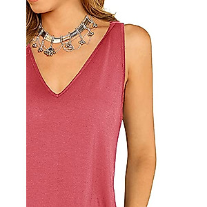 Verdusa Women's V Neck Longline Dolphin Hem Loose Tank Top Watermelon Pink XS
