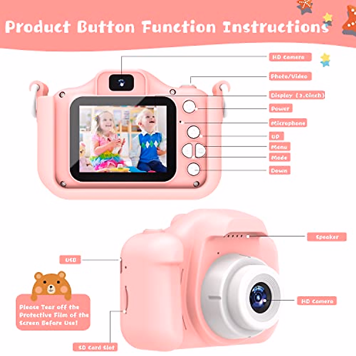 KeBuLe Kids Camera for Girls and Boys,Children Camera Digital Video, Kids Camera 2.0 Inches Screen 20.0MP Video, 32GB SD Card Include, Kid Toys Gift for Birthday, Chrismats Gift for 3-12 Years Old